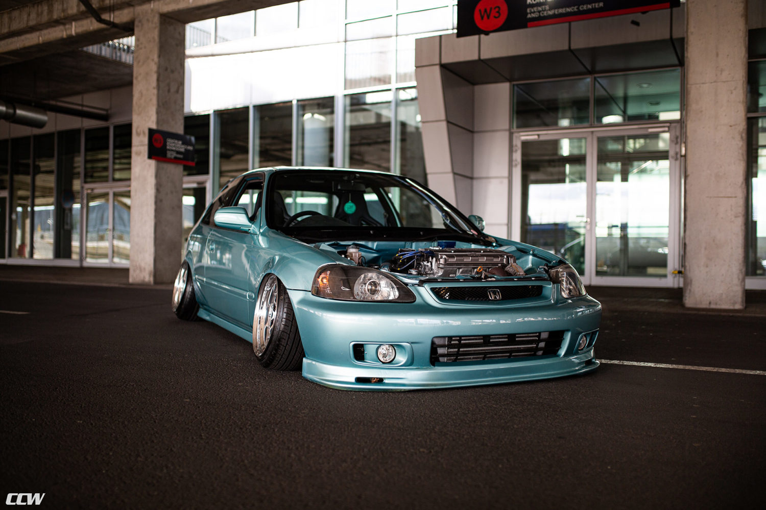 Teal Honda Civic EK Hatchback - CCW LM16 Wheels